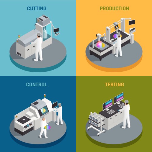 Semiconductor production icon set Royalty Free Vector Image