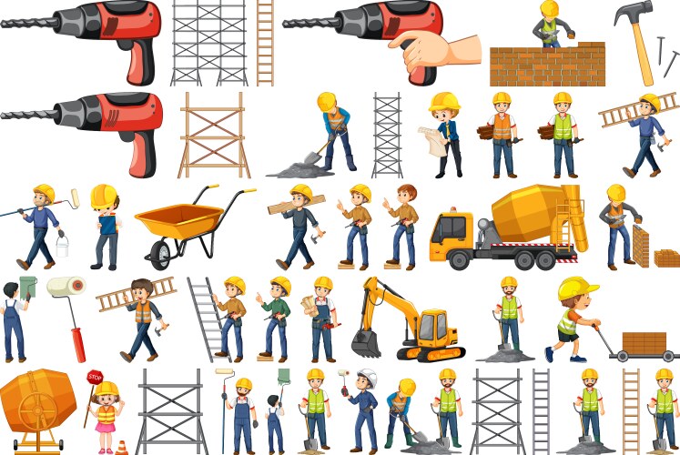 Collection of realistic construction objects Vector Image