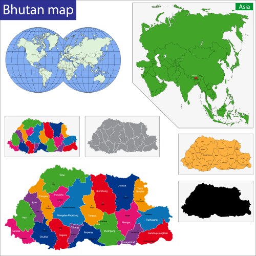 Bhutan outline map set Royalty Free Vector Image
