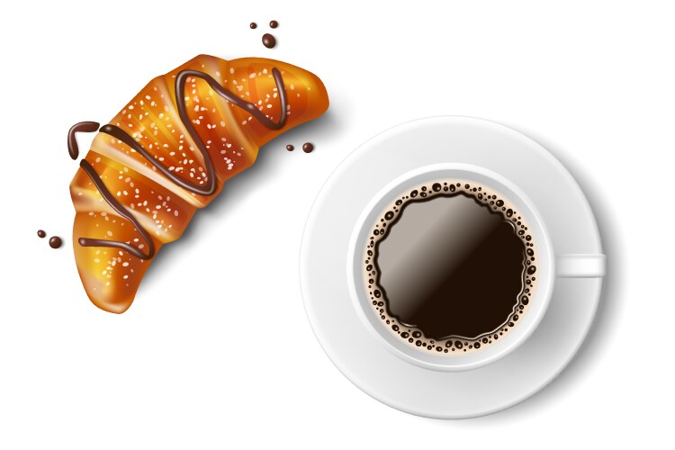 Coffee and croissant in flat style Royalty Free Vector Image