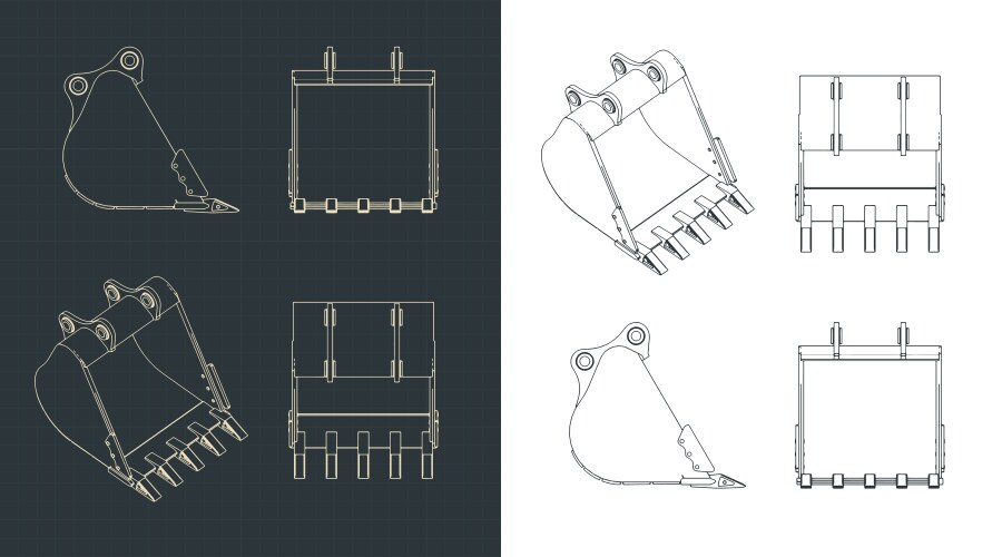 Excavator bucket blueprint Royalty Free Vector Image