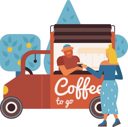Street coffee van food truck hand draw design Vector Image