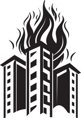 Disaster symbol building on fire black logo icon Vector Image