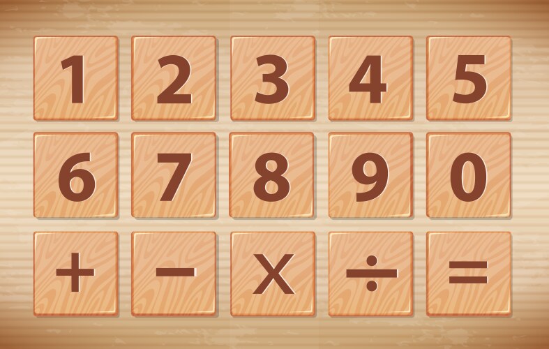 Wooden number block font symbol Royalty Free Vector Image