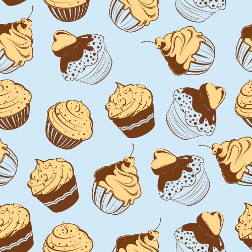 Hand drawn seamless pattern with doodle cupcake Vector Image
