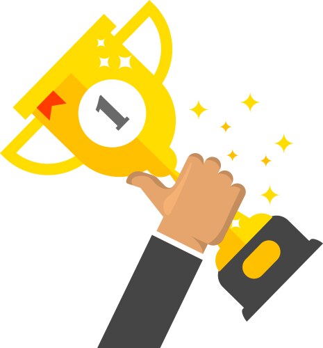 Hand raises golden prize award cup success Vector Image