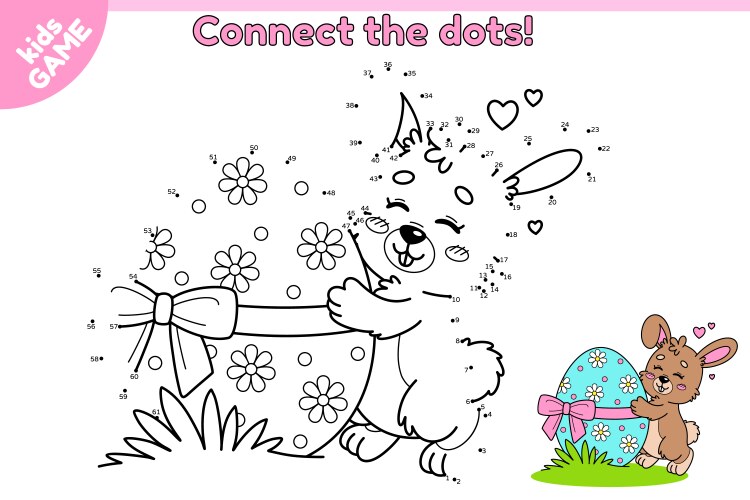 Easter kids game connect the dots and draw rabbit Vector Image