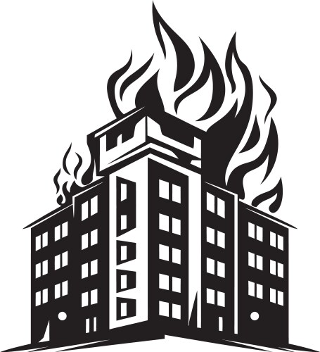Conflagration crisis building on fire black logo Vector Image