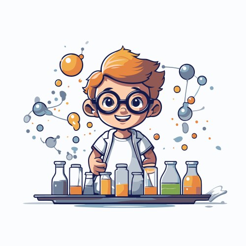 Cute boy making science experiments in cartoon Vector Image