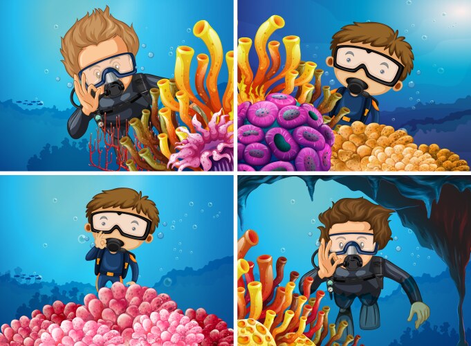 Cartoon boy diving in the sea Royalty Free Vector Image