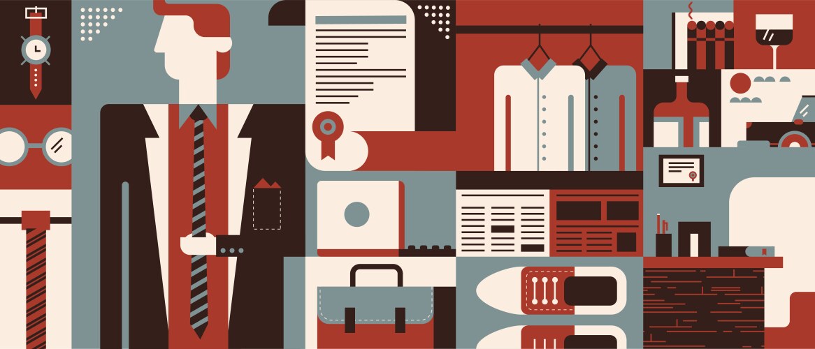 Daily routine background with working man Vector Image