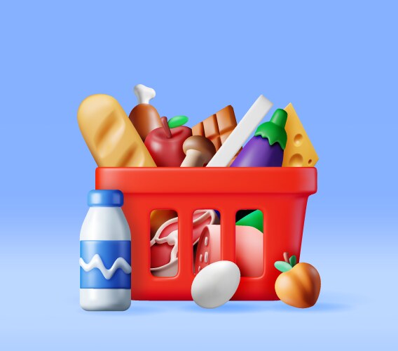3d collection of fresh products Royalty Free Vector Image