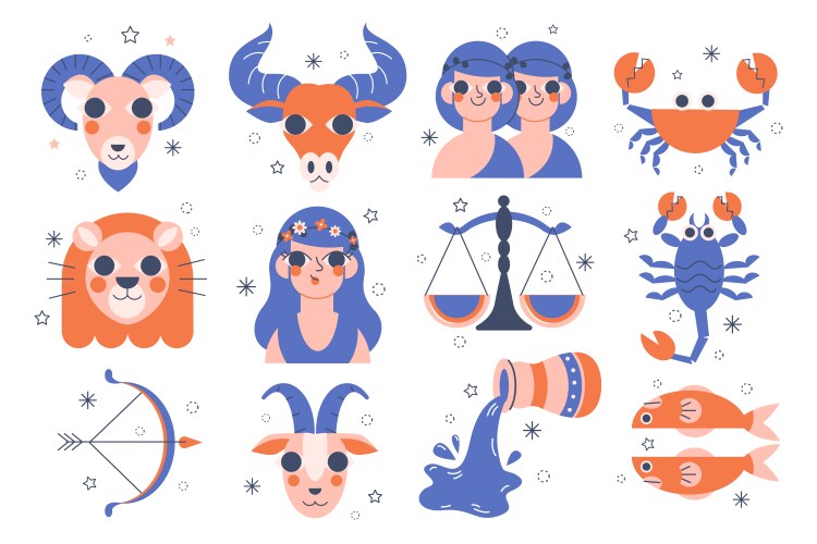 Flat zodiac sign collection Royalty Free Vector Image
