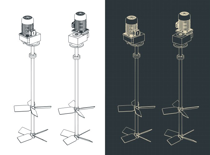 Large industrial tank mixer isometric blueprints Vector Image