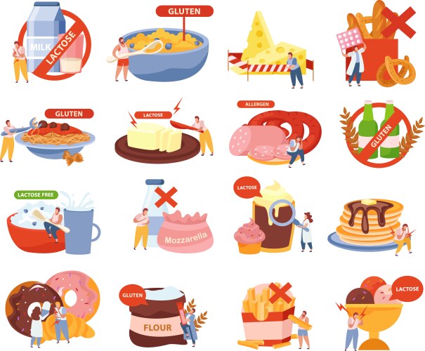 Allergy thin line icons set lactose intolerance Vector Image