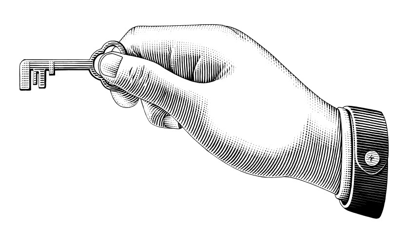 Vintage master key hand drawing engraving style Vector Image