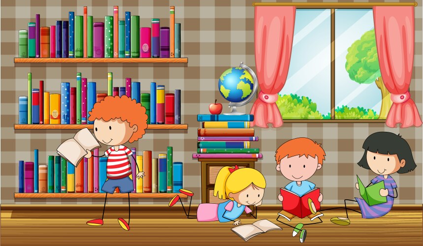 Bookshelve with books background library Vector Image