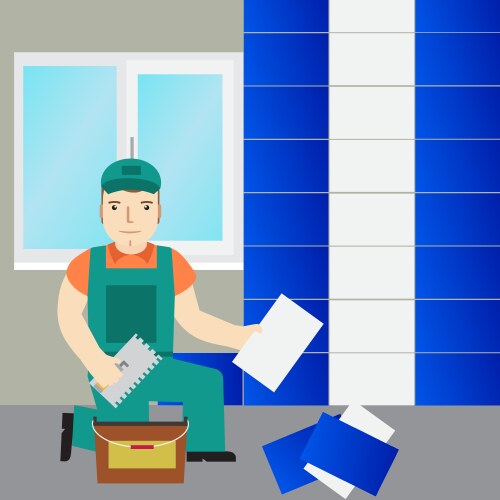 Wall tiling house repair worker concept hand Vector Image