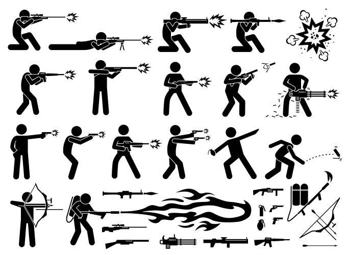 Various rifle guns and pistols cartoon Royalty Free Vector