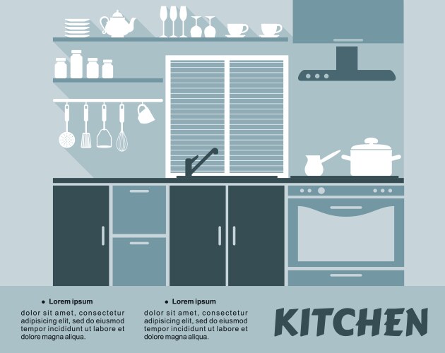 Flat kitchen interior design Royalty Free Vector Image