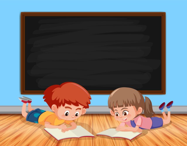 Background template design with kids reading book Vector Image