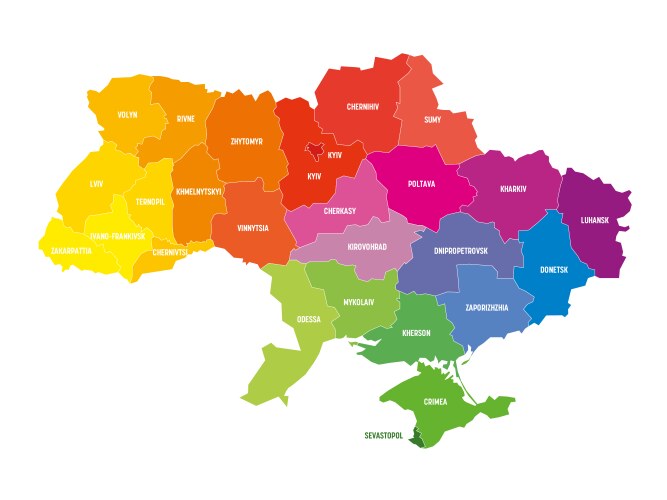 Ukraine - administrative map of oblasts Royalty Free Vector