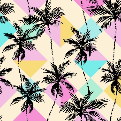 Abstract neon coconut trees on gray palm leaves Vector Image