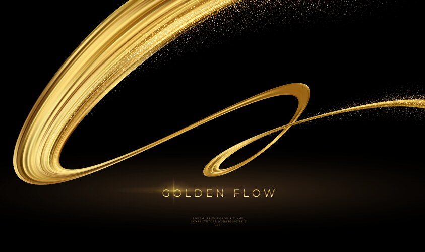 Gold wave flow and golden glitter on black Vector Image