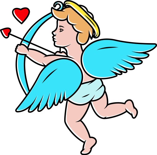 Cherub shooting arrow angel with a wings Vector Image