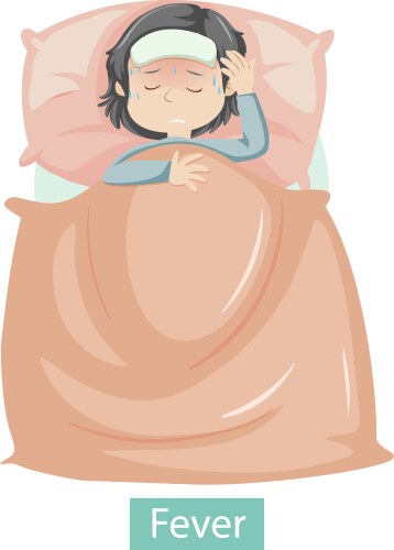 Cartoon character with fever symptoms Royalty Free Vector