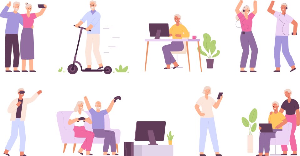 Elderly people cartoon characters with cane Vector Image