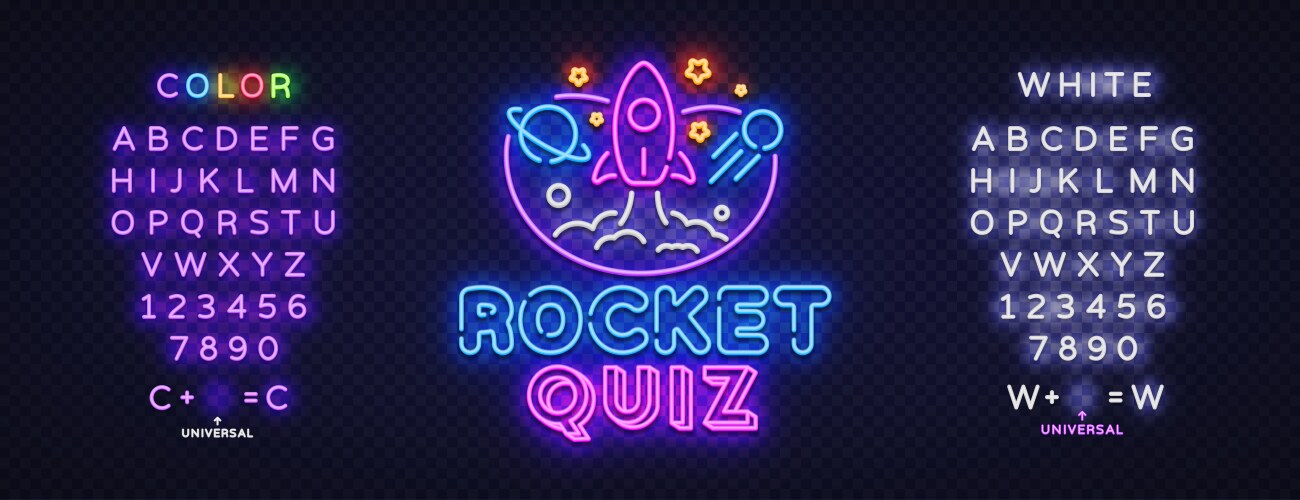 Neon quiz game template with question mark four Vector Image