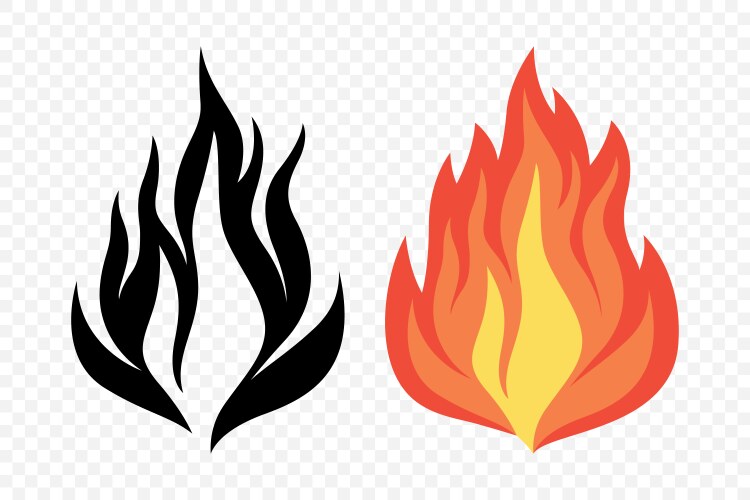 Flat fire flame icon set campfire shape Royalty Free Vector