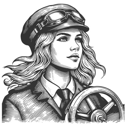 Vintage Female Pilot Sketch Royalty Free Vector Image