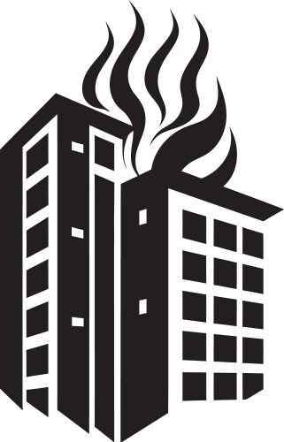 Crisis symbolism burning building black logo Vector Image