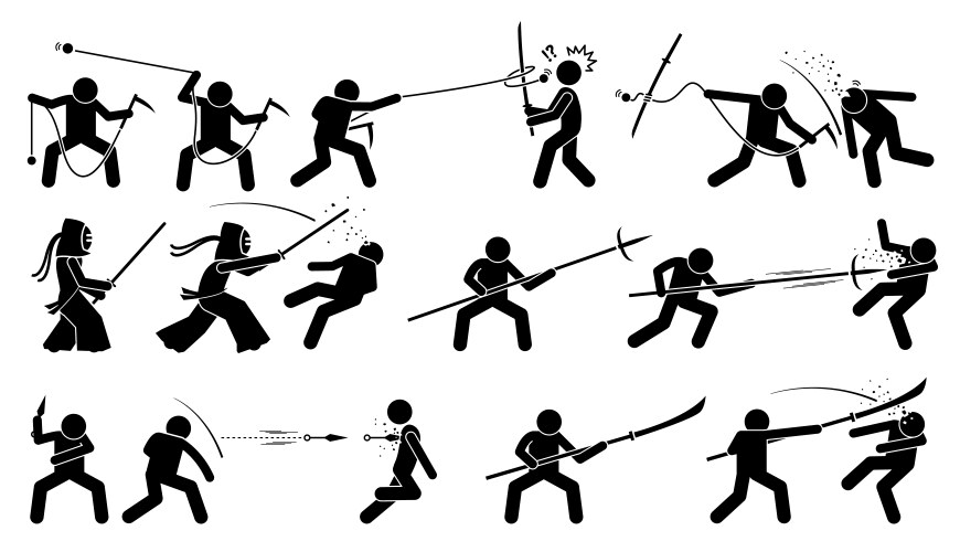 Man attacking opponent with traditional japanese Vector Image