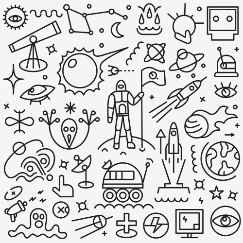 Outer space doodles Royalty Free Vector Image - VectorStock