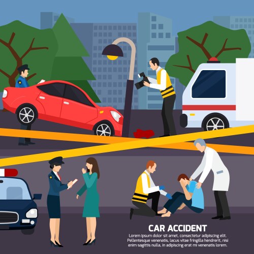 Accident scene with car crash in park Royalty Free Vector