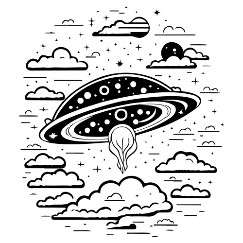 Doodle draw ufo sky galaxy space sketch Royalty Free Vector