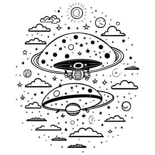 Doodle draw ufo sky galaxy space sketch Royalty Free Vector