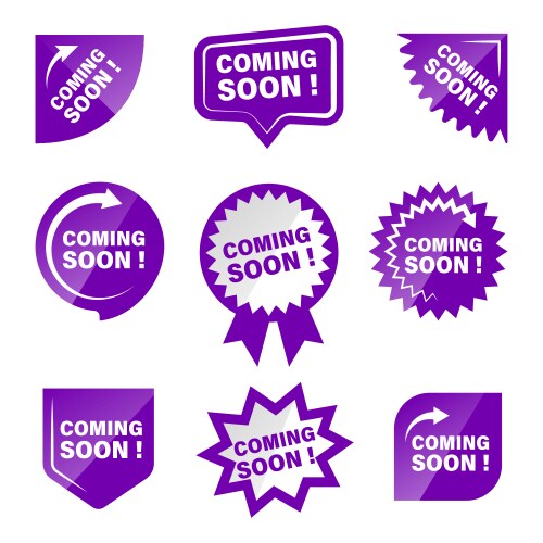 Coming soon promo banners stickers and tag labels Vector Image