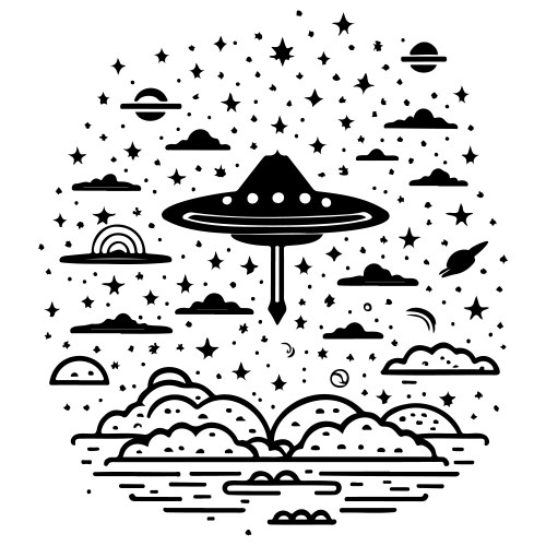 Doodle draw ufo sky galaxy space sketch Royalty Free Vector