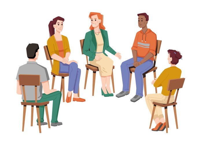 Cartoon female sitting together in circle talking Vector Image