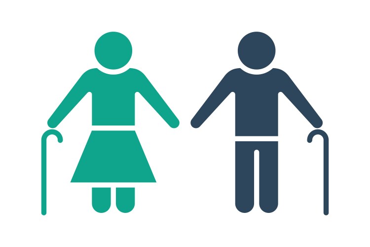 Elderly care icon old people use walking sticks Vector Image
