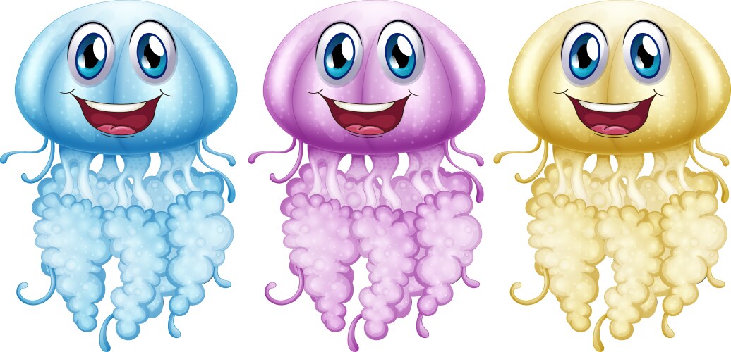 Three blue jellyfish with varying tentacles Vector Image