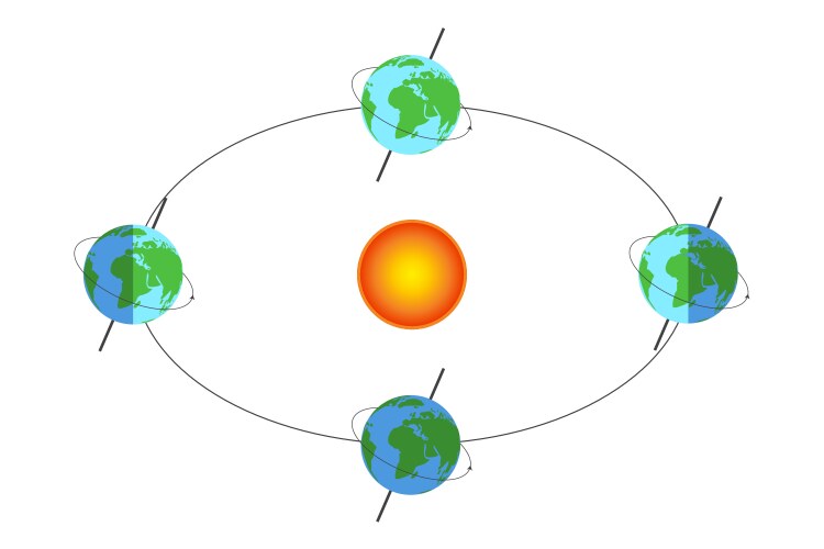 Earths orbit earth rotation around the sun Vector Image
