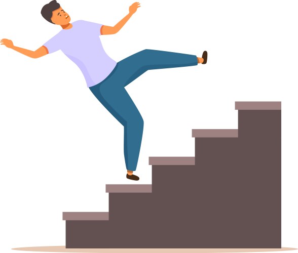 Young man slipping and falling down the stairs Vector Image