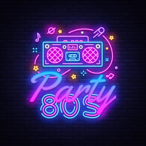 Old school neon sign retro music design Royalty Free Vector