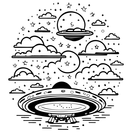 Doodle draw ufo sky galaxy space sketch Royalty Free Vector