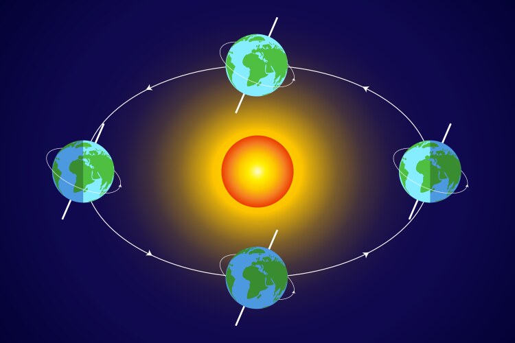 Earths orbit earth rotation around the sun Vector Image